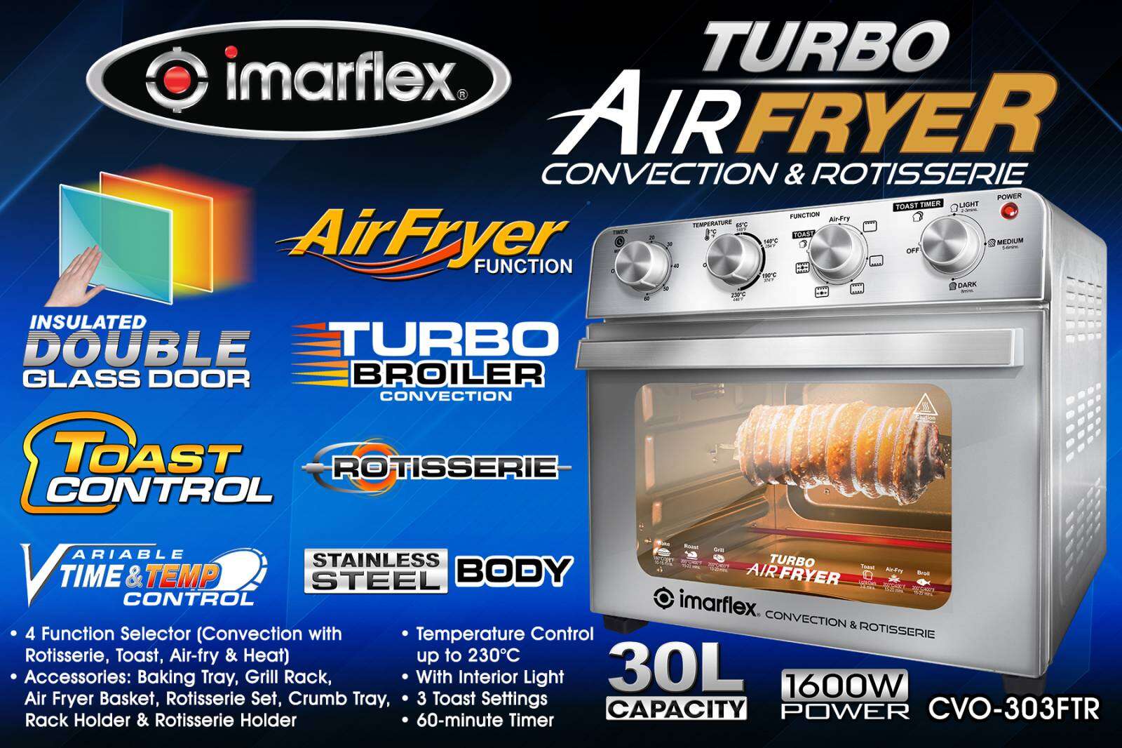 Imarflex Turbo Air Fryer Oven 30L with Rotisserie CVO-303FTR | Lazada PH