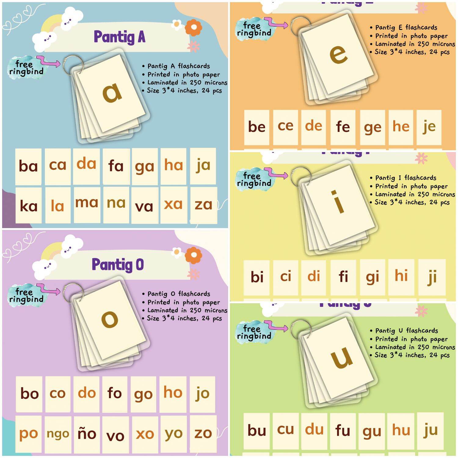 Pantig A E I O U Laminated educational reading flash cards | Lazada PH