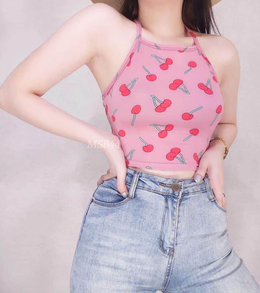 Halter Backless Cherry Crop Top | Lazada PH