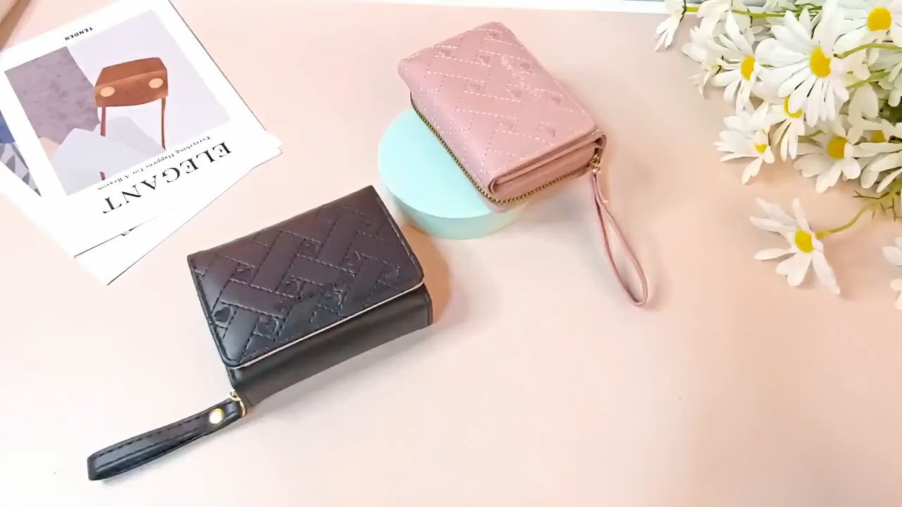 Women Heart Embroider Wallet Premium PU Leather Tri-fold Coin Purse ...
