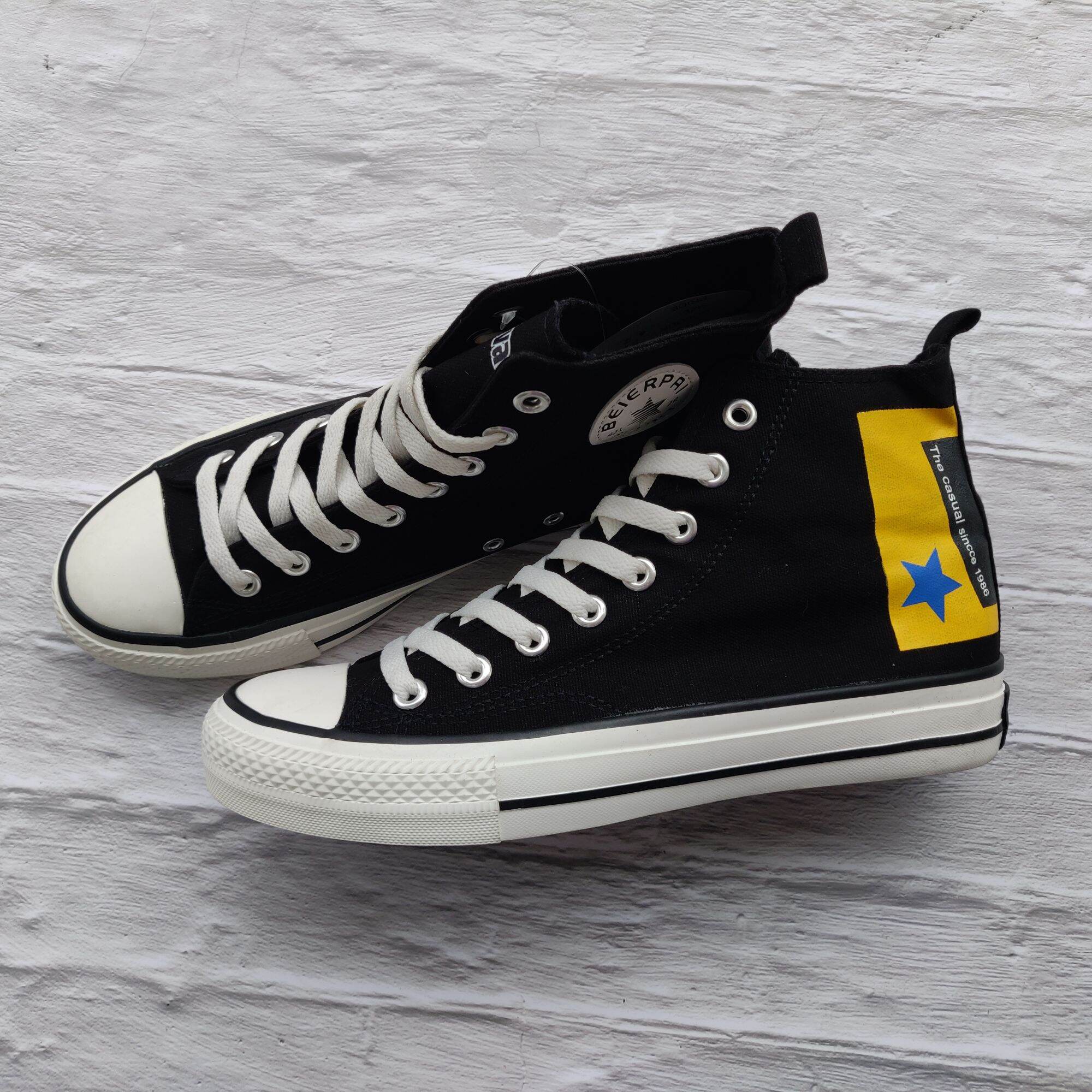Advan Shoes 1986 Black Hi Top High Cut Sneakers With Laces Star Detail ...
