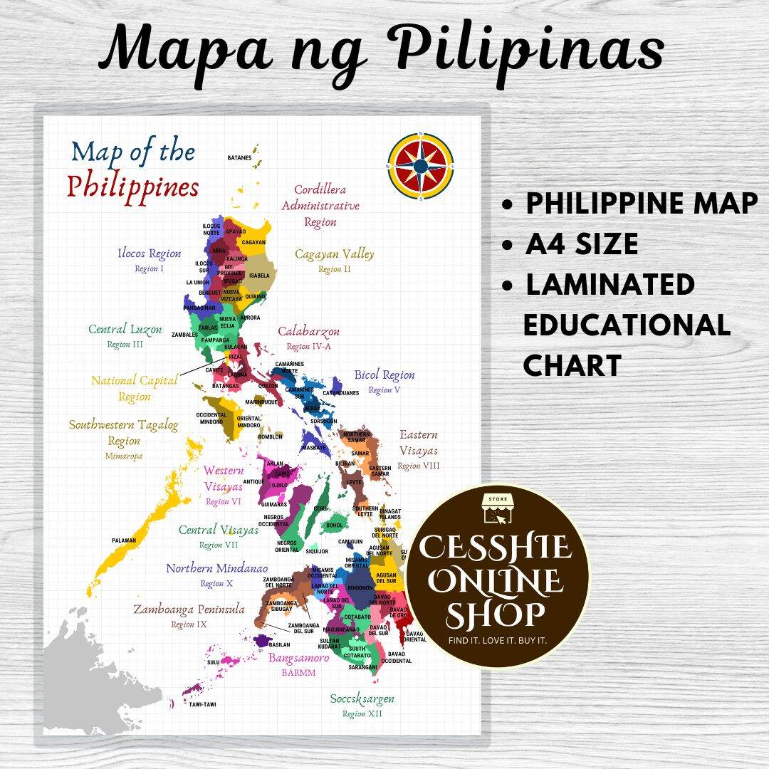 Mapa ng Pilipinas / Philippine Map Chart | A4 Size Laminated | Educational Wall Chart | Map ...