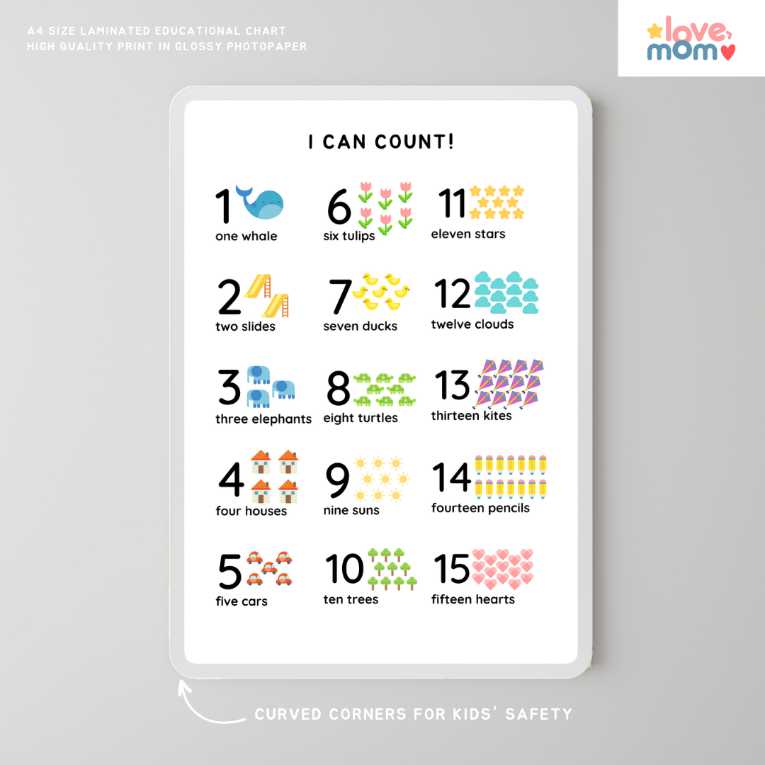 Minimalist Count to 15 Educational Wall Chart Laminated A4 Size ...