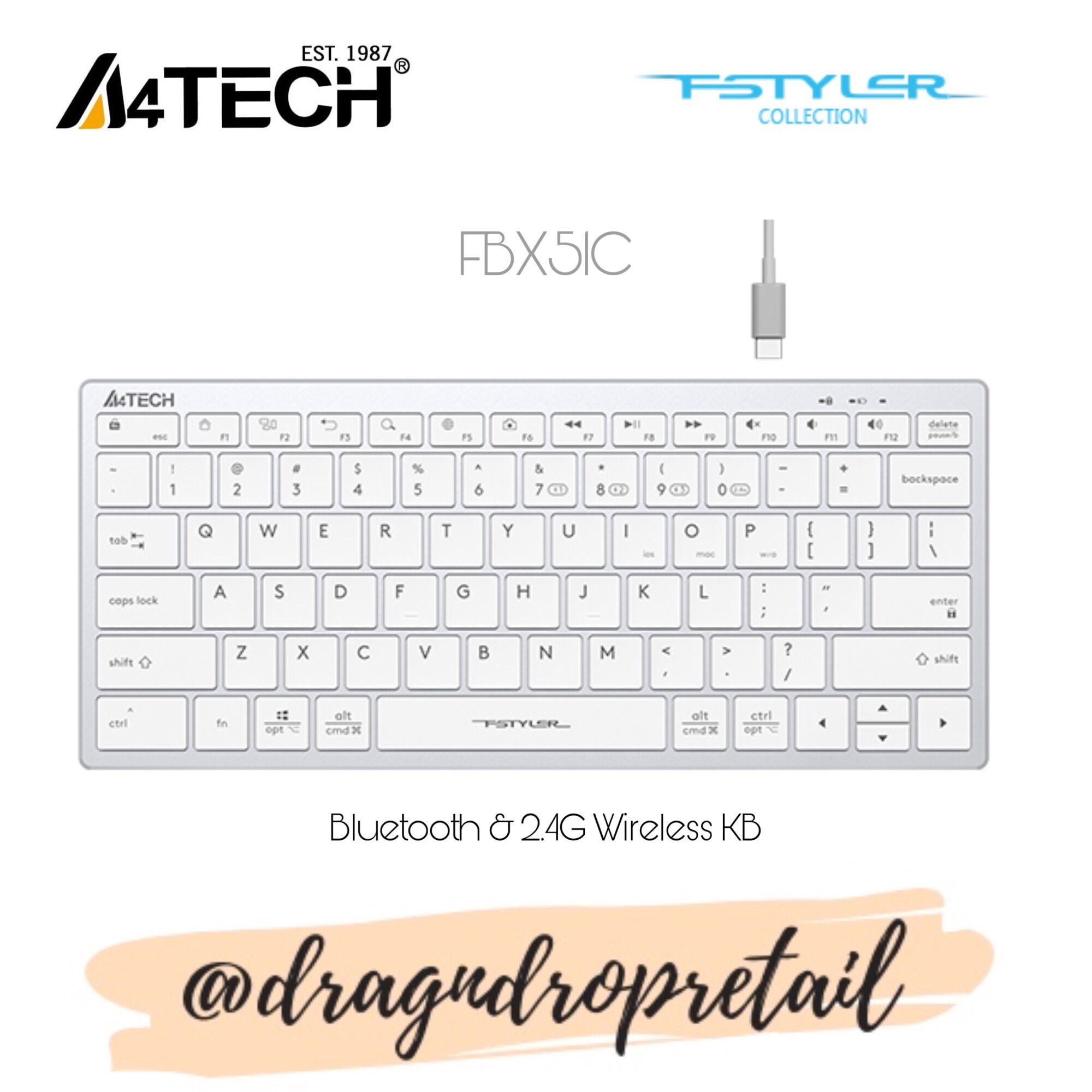 A4TECH FSTYLER FBX51C Rechargeable Bluetooth & 2.4G Wireless Compact ...