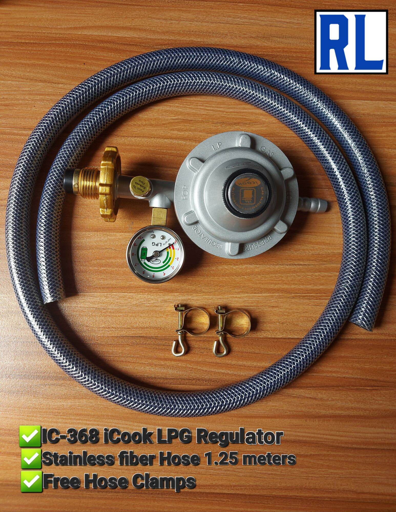 ICOOK SetA-IC-368 Low Pressure Regulator/Stainless Hose 1.25meters ...