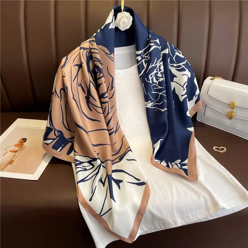 Design Luxury 90cm Twill Silk Women Scarf Sunscreen Foulard Shawl Hijab ...