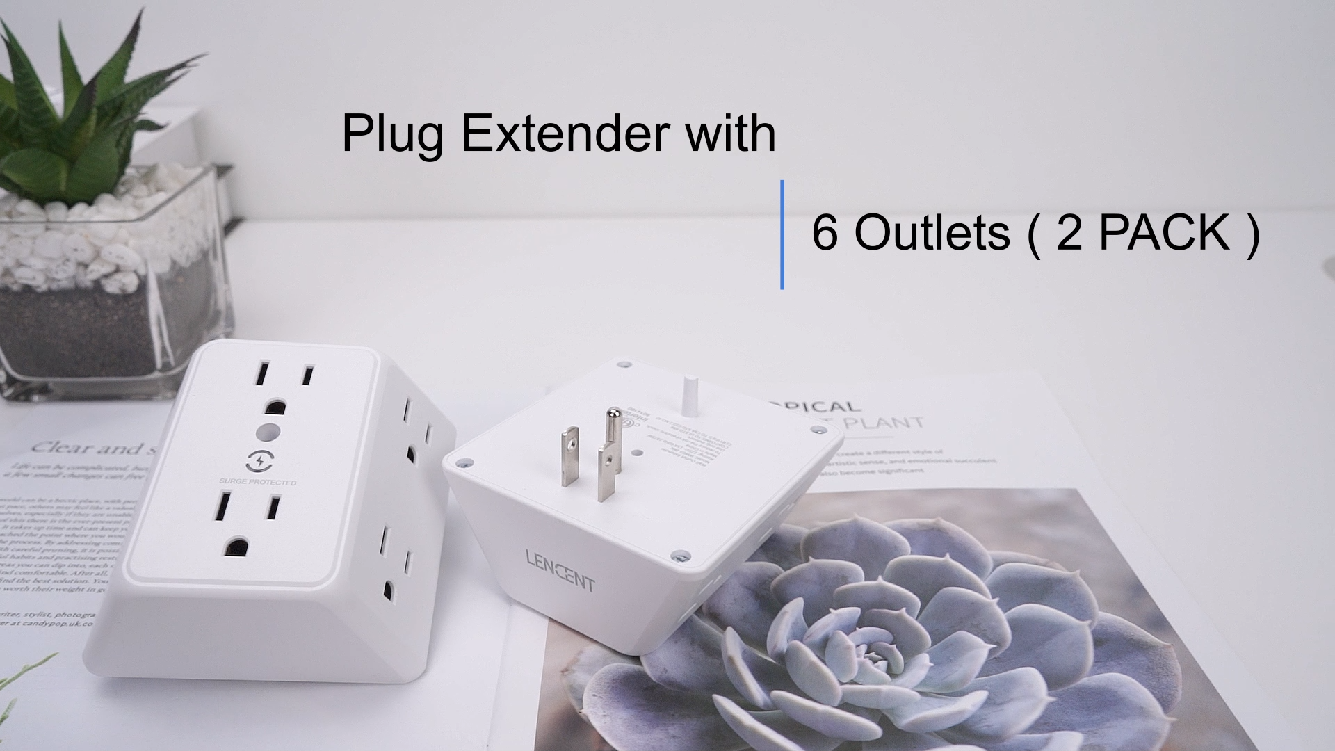 LENCENT 2 Pack Multi Plug 6 Outlet Extender, Surge Protector Wall tap ...