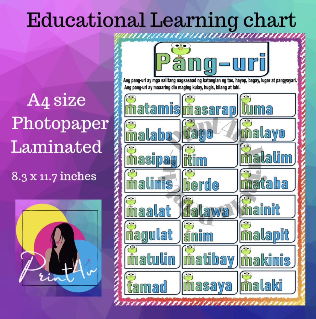 Pang-uri Reading materials Tagalog Laminated (Pang uri) | Lazada PH