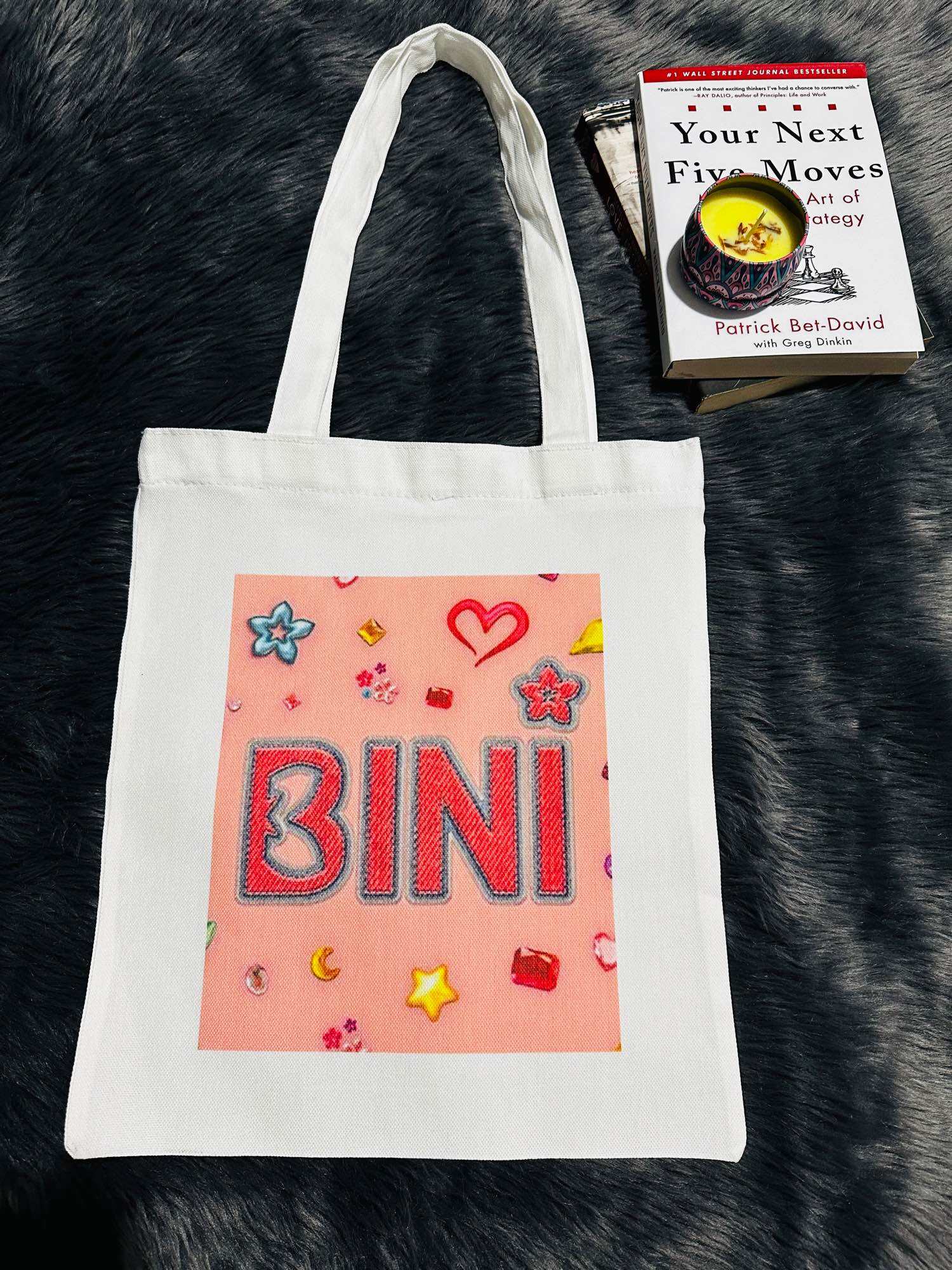 BINI Design Canvas Totebag with Zipper 12x14 Size White Tote Bag For Ladies