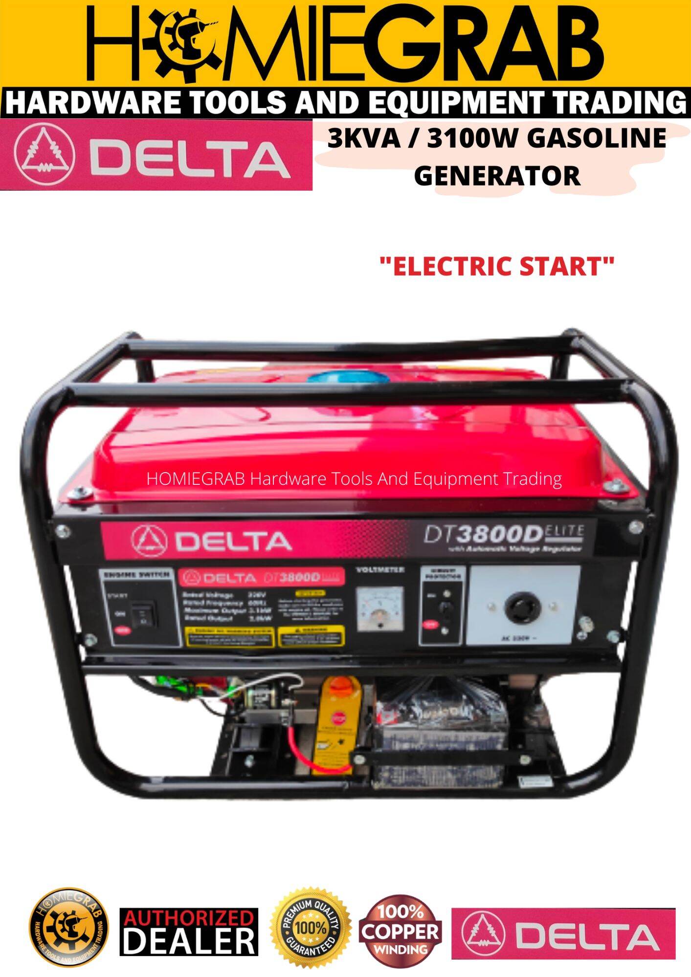 DELTA 3kva / 3100w Gasoline Generator Set - ELECTRIC START - Pure ...