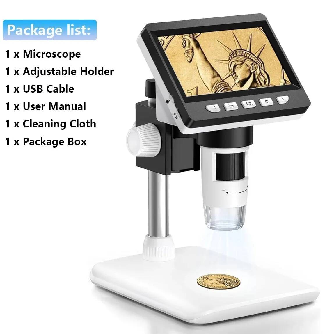 4.3 Inch Digital Microscope 1080P 50-1000x Coin Microscopio 2000mAh ...