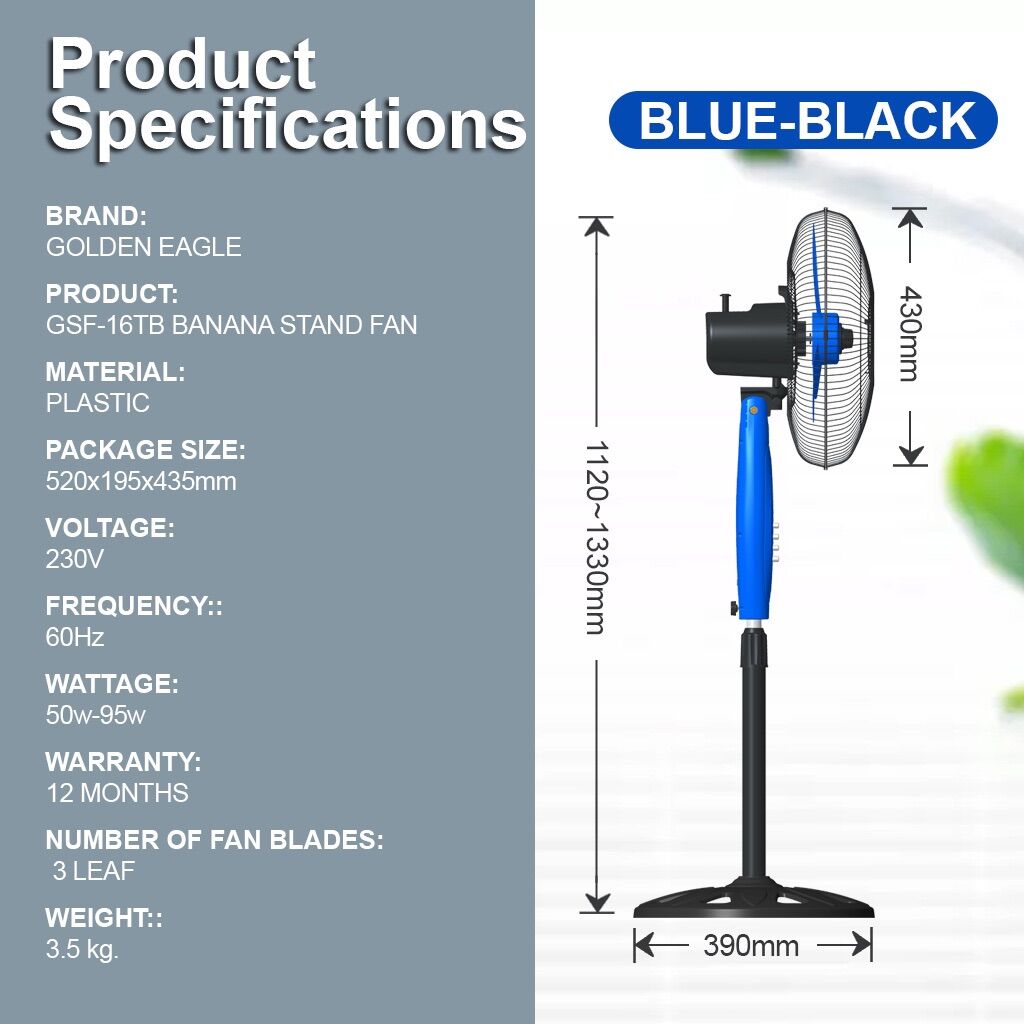 LJJ GSF-16TB STAND FAN 16 inch 3 blade adjustable height high quality ...