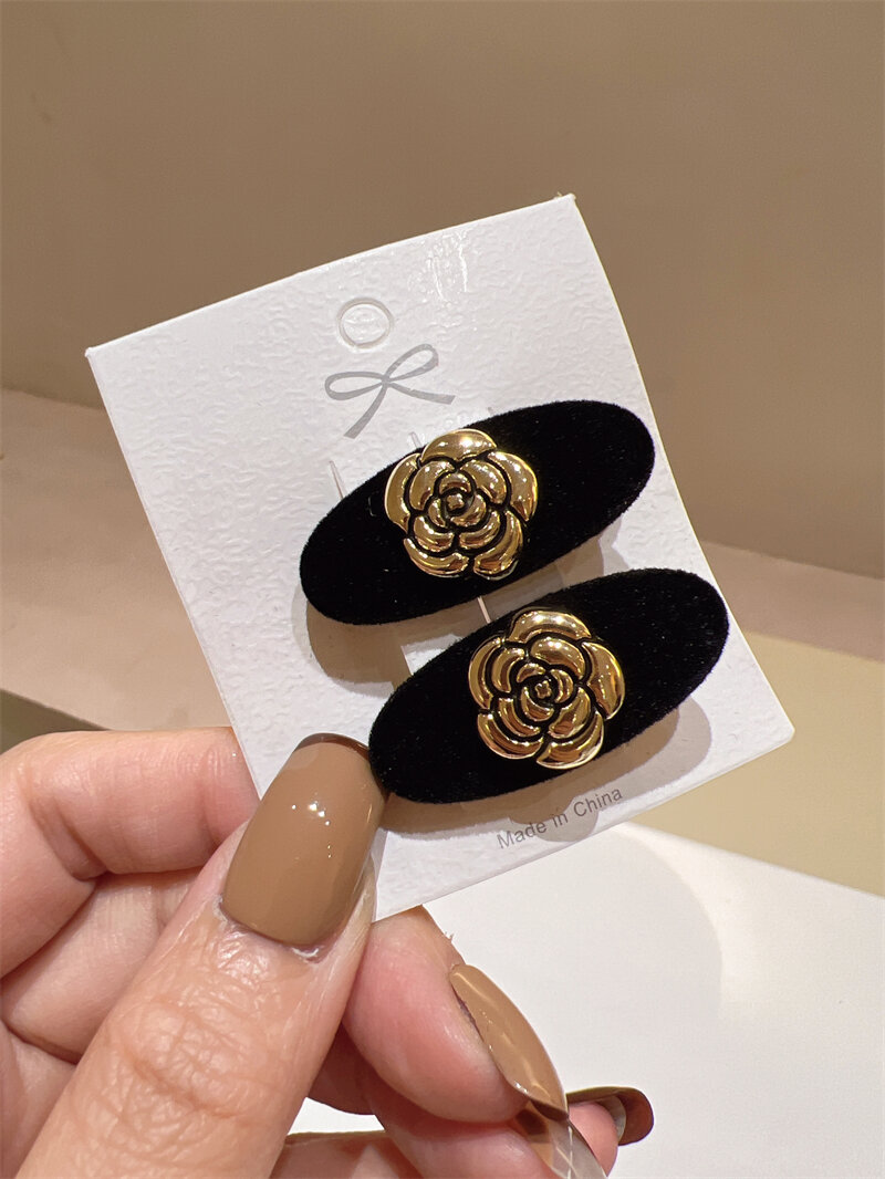 Simple Chanel Style Metal Camellia Black French Updo Shark Clip Lazy ...