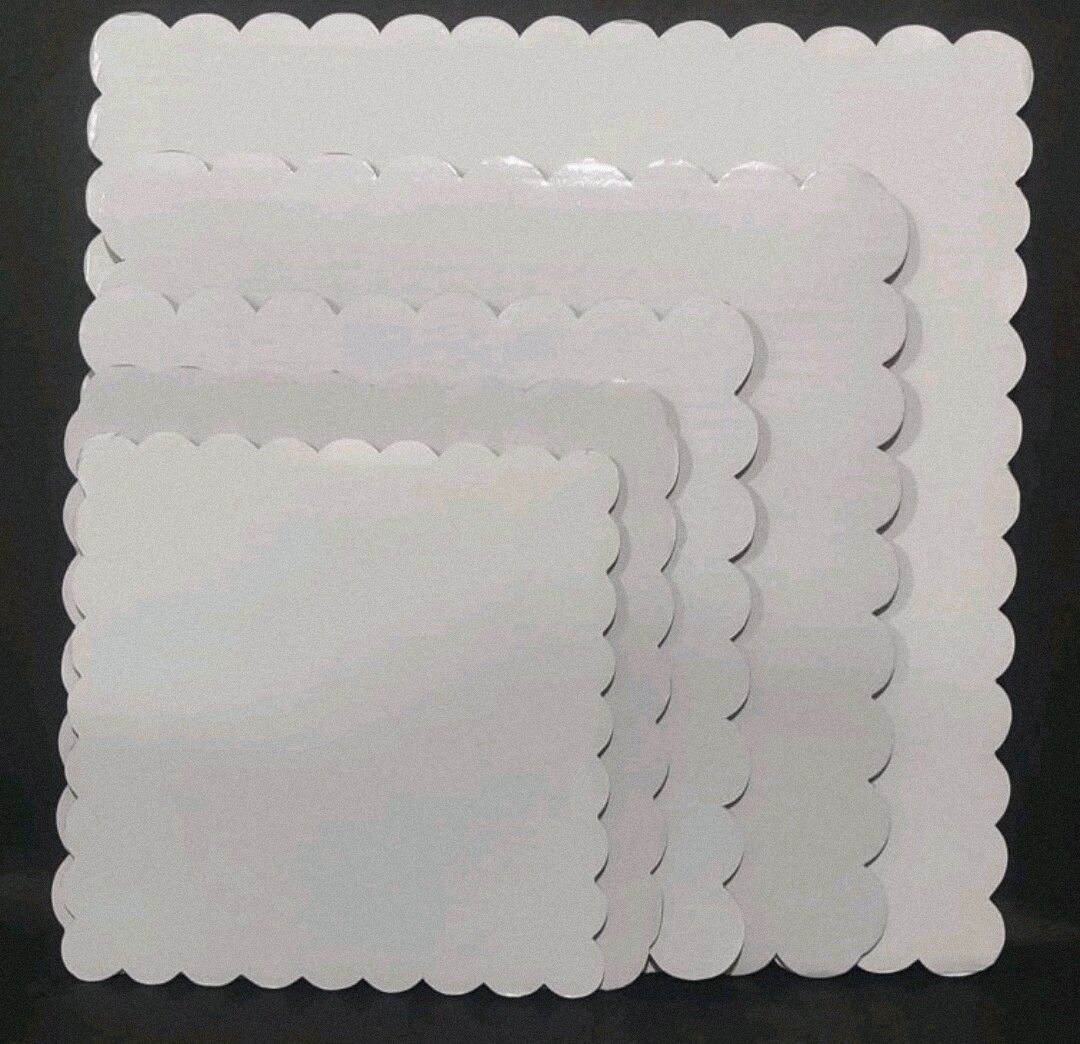 12X12 inches SQUARE CAKE BOARD ORDINARY WHITE SCALLOP CORRUGATED (X10 ...