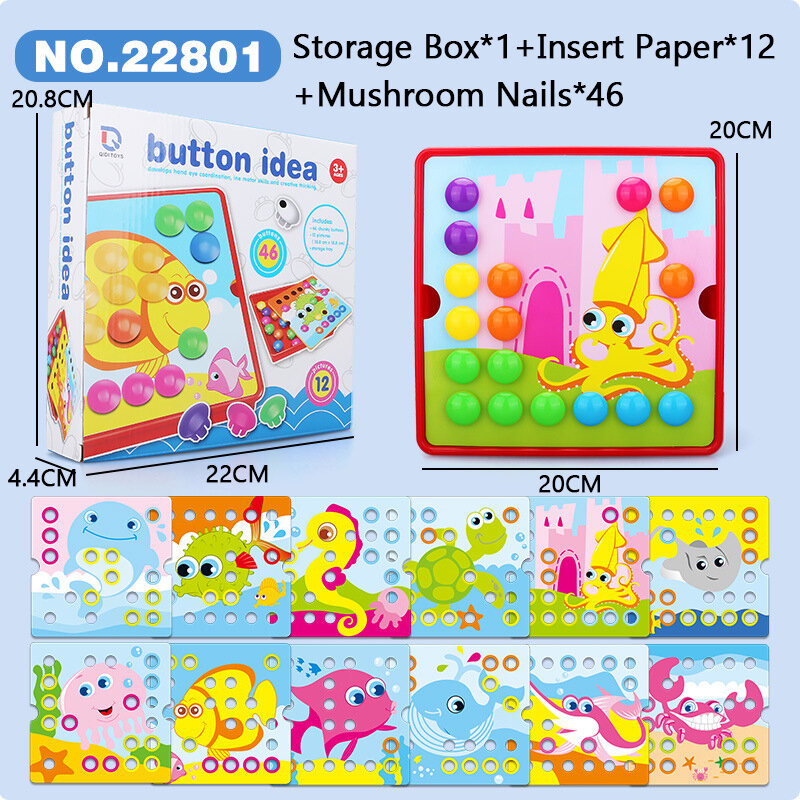Colorful Button Nail Mushroom 3D Puzzles Picture Art Creative ...