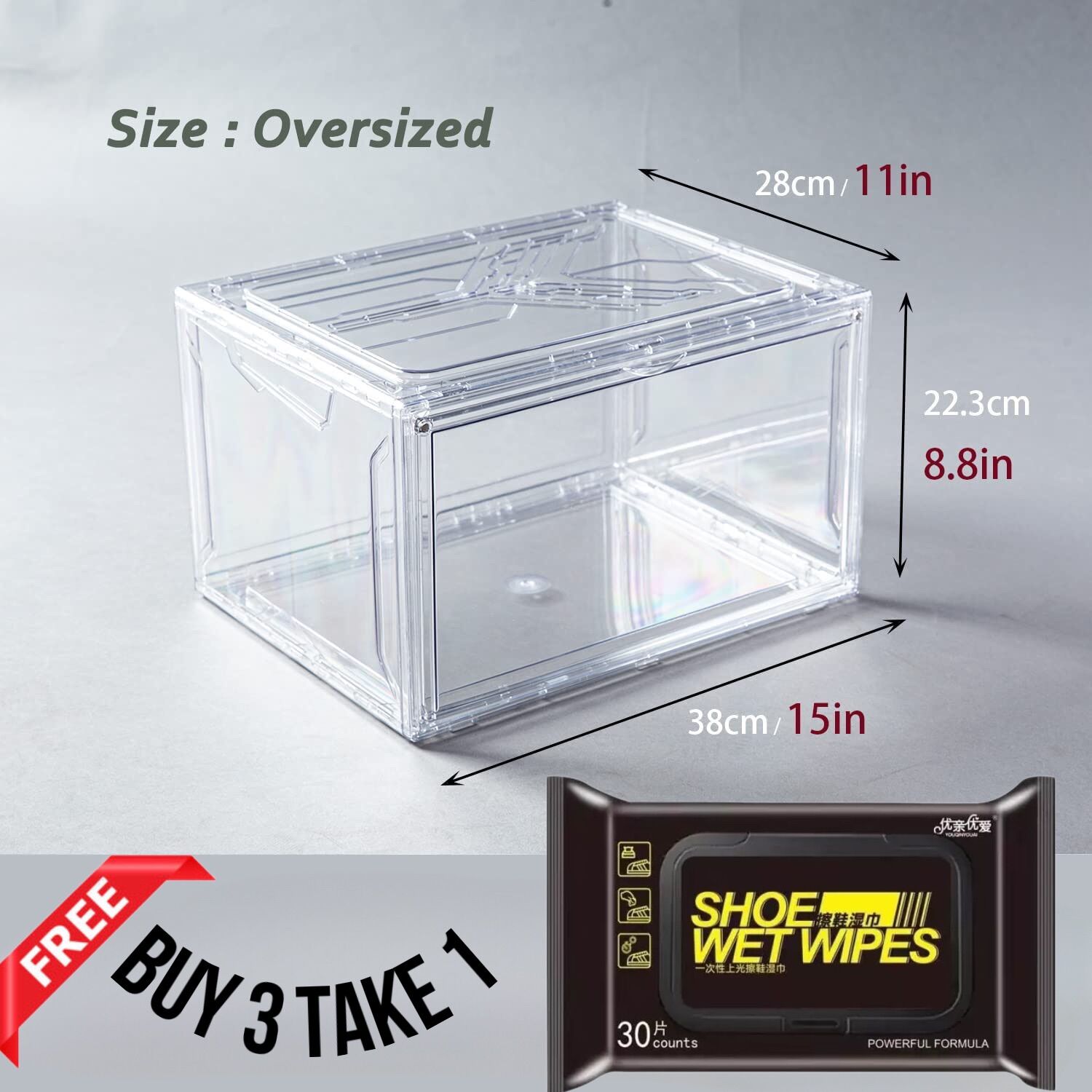 ACRYLIC SHOE BOX SIDE DROP MAGNETIC FULLY TRANSPARENT STACKABLE SOLE ...