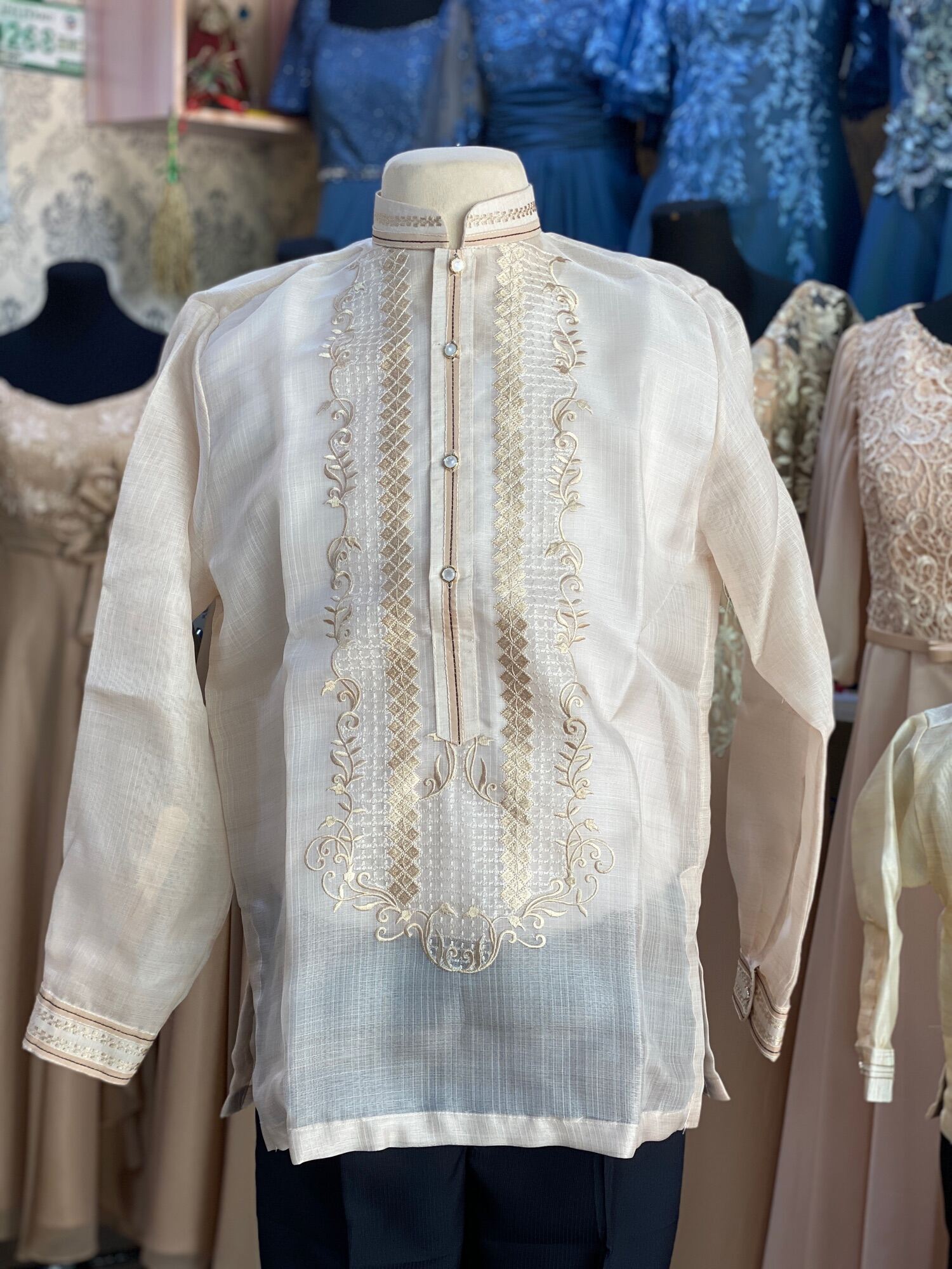 Chinese colla Barong Tagalog with Trimmings Pinya Cocoon | Lazada PH