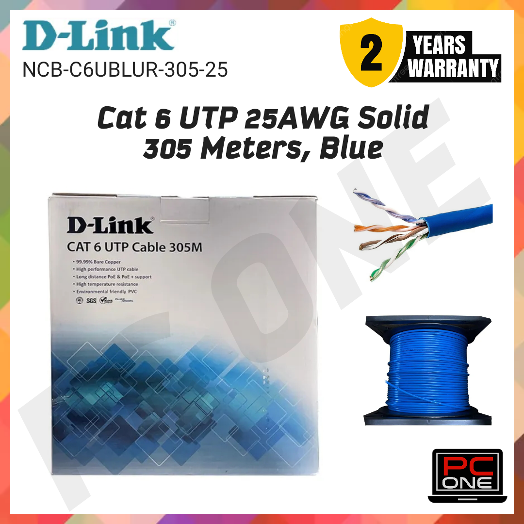 D-Link NCB-C6UBLUR-305-25 Cat 6 UTP 25AWG Solid: 305 Meters, Blue ...