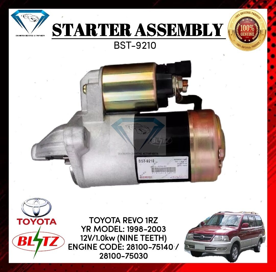 BLITZ Starter Assembly Toyota Revo 98'-03' 1RZ. 12V/1.0KW Engine code ...