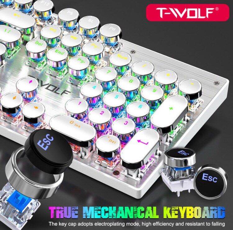 T-Wolf T75 Black/White 104 Keys RGB Backlit Competitive Internet Cafe ...