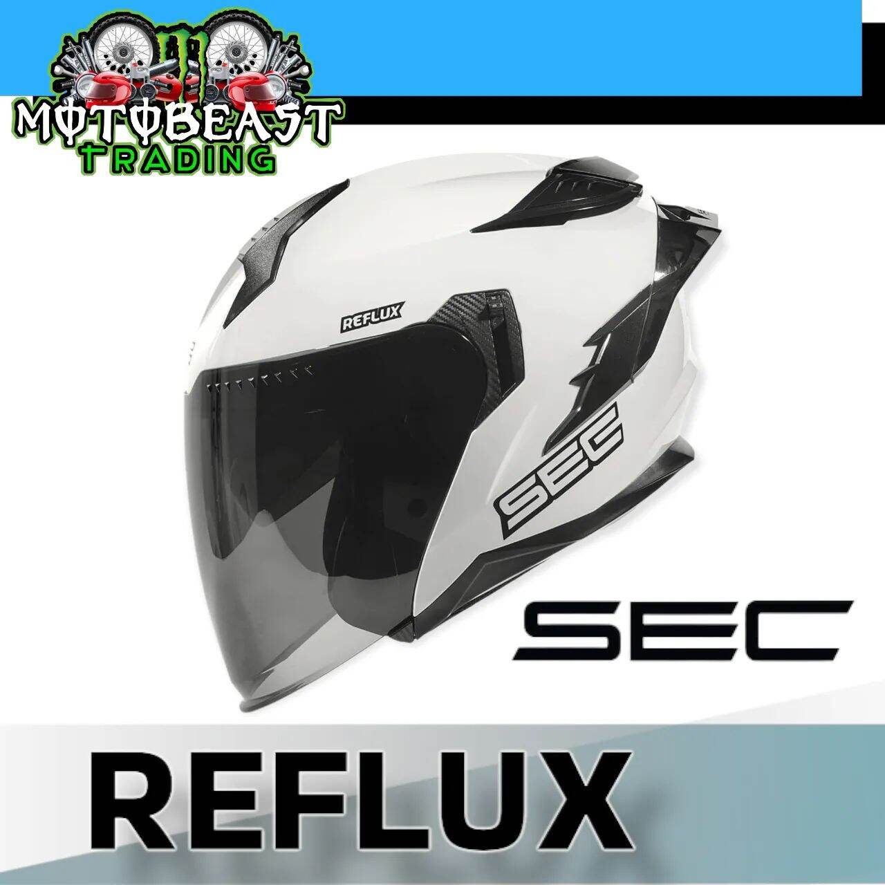 SEC Reflux Half Face Dual Visor Helmet w/ Free Extra Clear Visor and ...