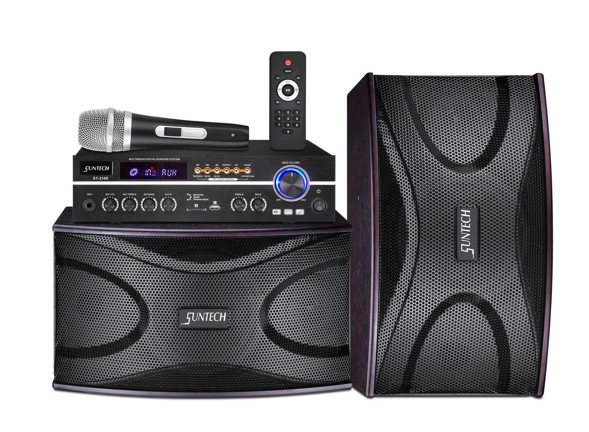 Suntech St-2108 Amplifier and 8 inch speaker with remote and free 1 mic ...