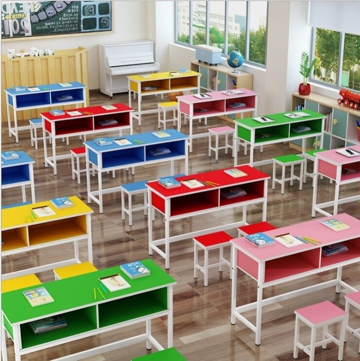 Student Double Desk and Chair School Classroom Training Desk Tutorial ...